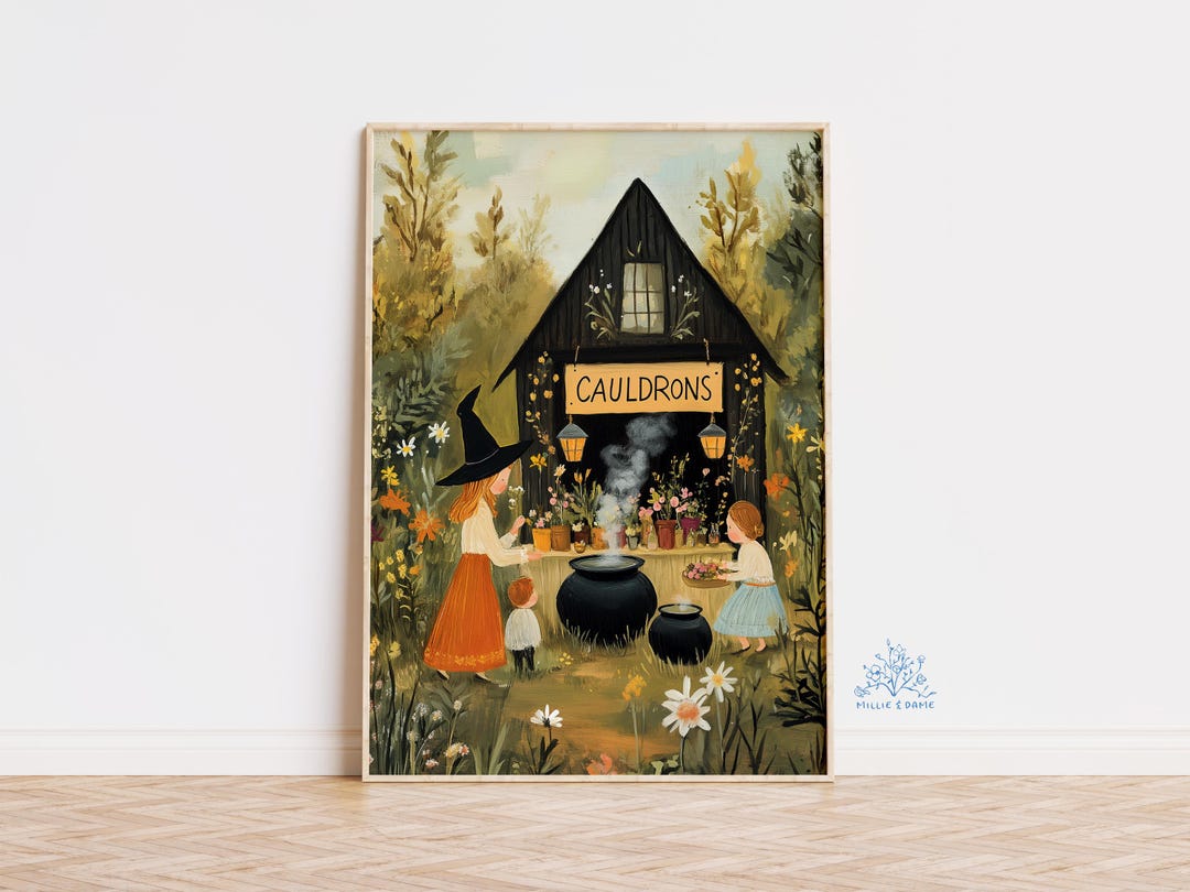 Cottage Witch Cauldron Art Print: Whimsical Halloween Market ...
