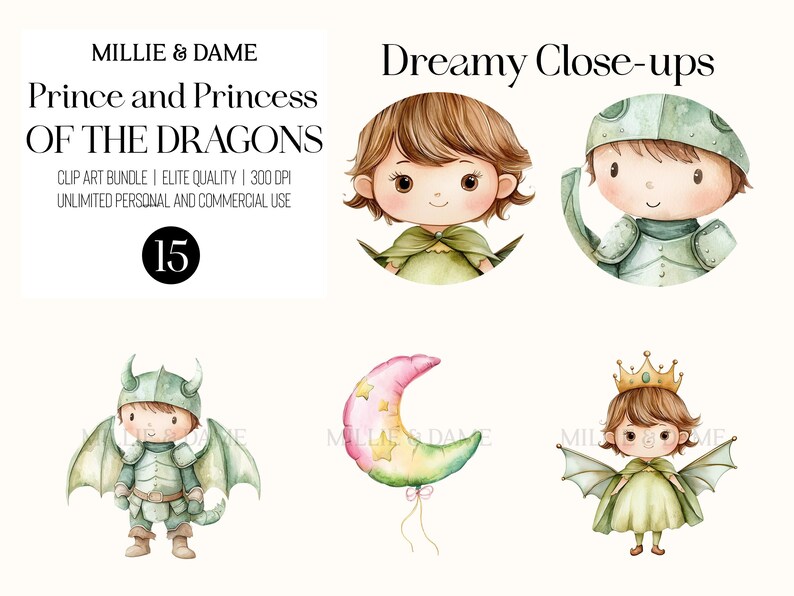 Watercolor Prince and Princess Clip Art Bundle Nursery Illustrations ...