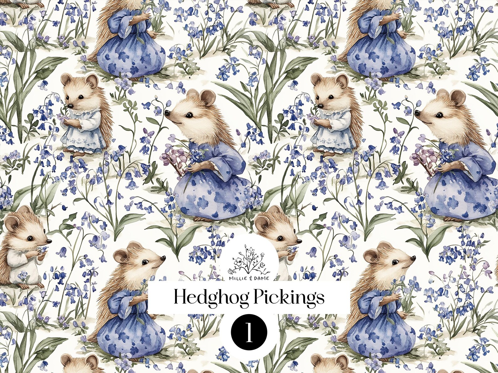 Woodland Bluebell Storybook Animals Seamless Pattern Bundle: Watercolor ...