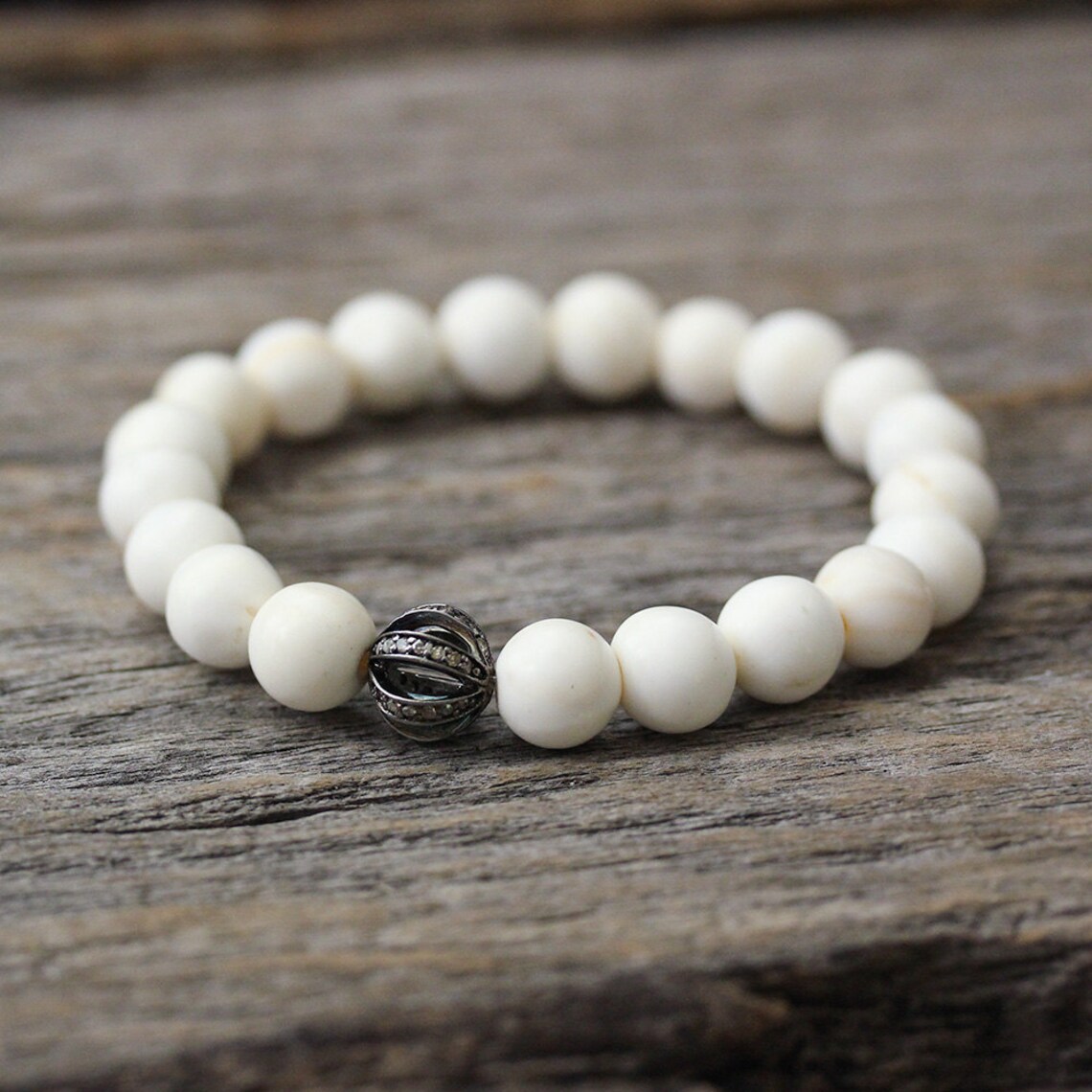 Conch Shell Diamond Pave Purity Bracelet / Cream White Beadwork ...