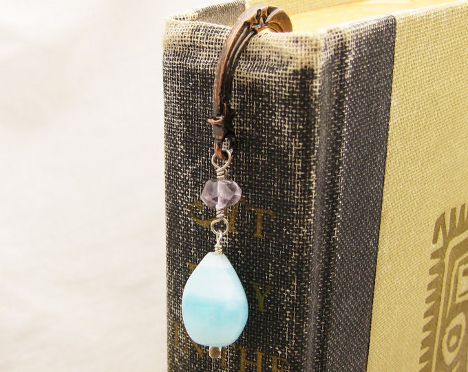 Gemstone Bookmark / Copper, Peruvian Opal & Faceted Amethyst / Book ...