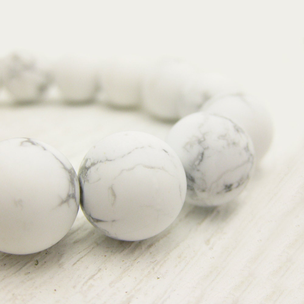 White Grey Howlite Statement Bracelet with Brushed Sterling | Etsy