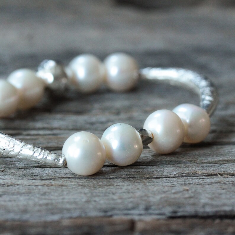 White Pearl Silver Bangle / Hammered Hill Tribe Silver / Ocean Beach ...