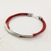 Red Leather Bangle Bracelet Solid Sterling Silver Tubes, Berry Deep ...