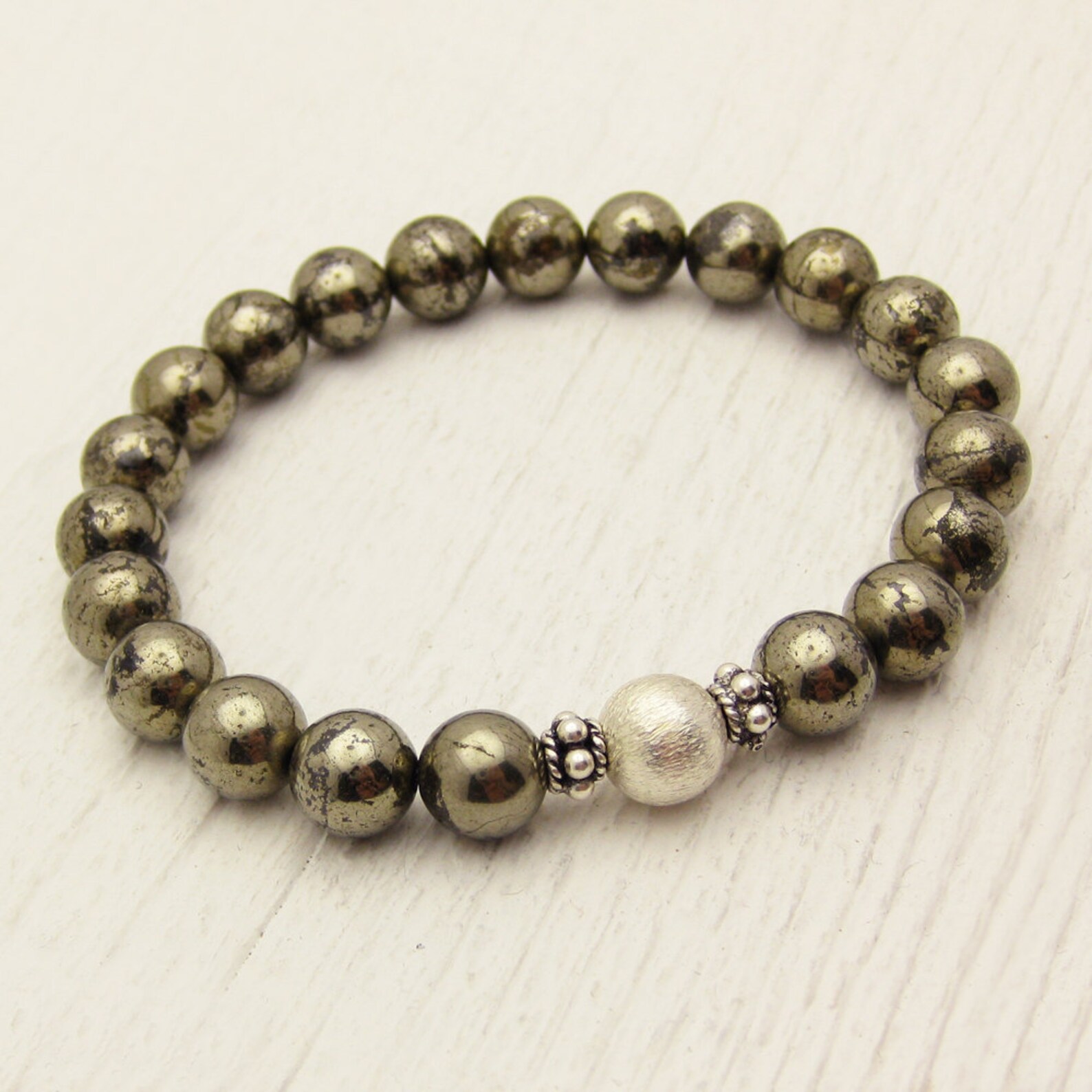 Brazilian Pyrite Sterling Stacking Bracelet / Metallic Statement ...