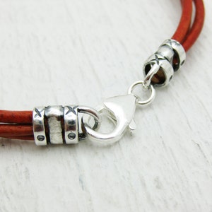 Red Leather Bangle Bracelet Solid Sterling Silver Tubes, Berry Deep ...