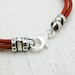 Red Leather Bangle Bracelet Solid Sterling Silver Tubes, Berry Deep ...