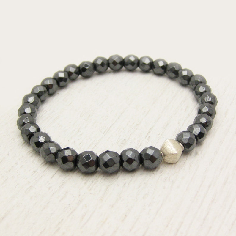 Silver Diamond Faceted Grey Hematite Bead Stacking Bracelet / Star ...