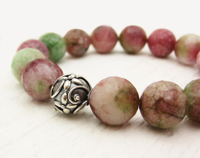 Watermelon Agate Sterling Silver Bead Bracelet : Tourmaline Juicy White ...