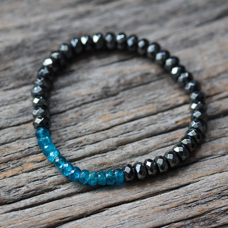Neon Blue Apatite Hematite Stacking Bracelet / Beaded Beadwork - Etsy