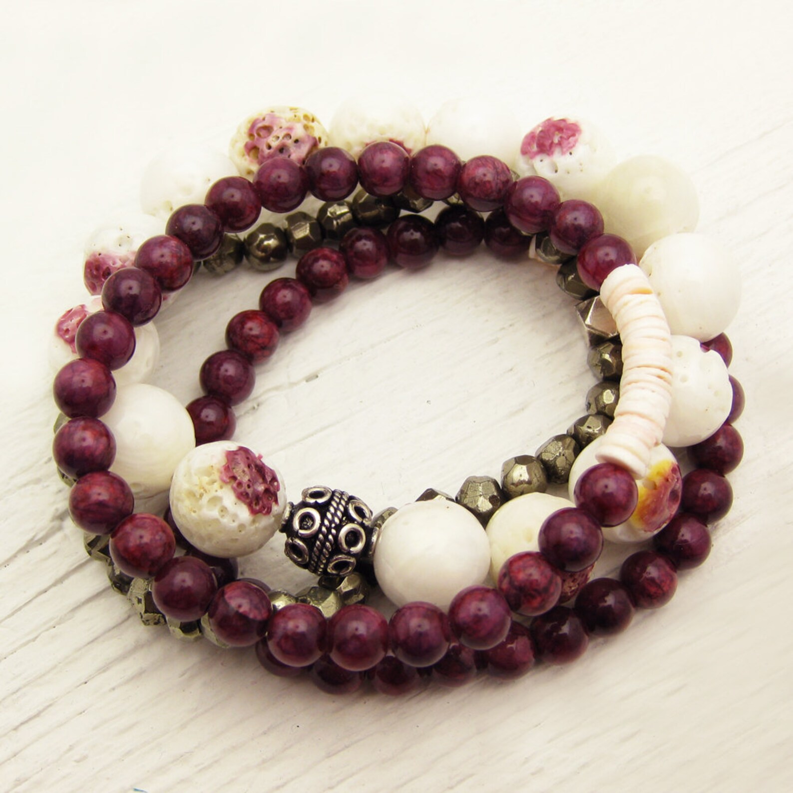 Berry Shell Gold Statement Bracelet Set in Sterling Silver / - Etsy