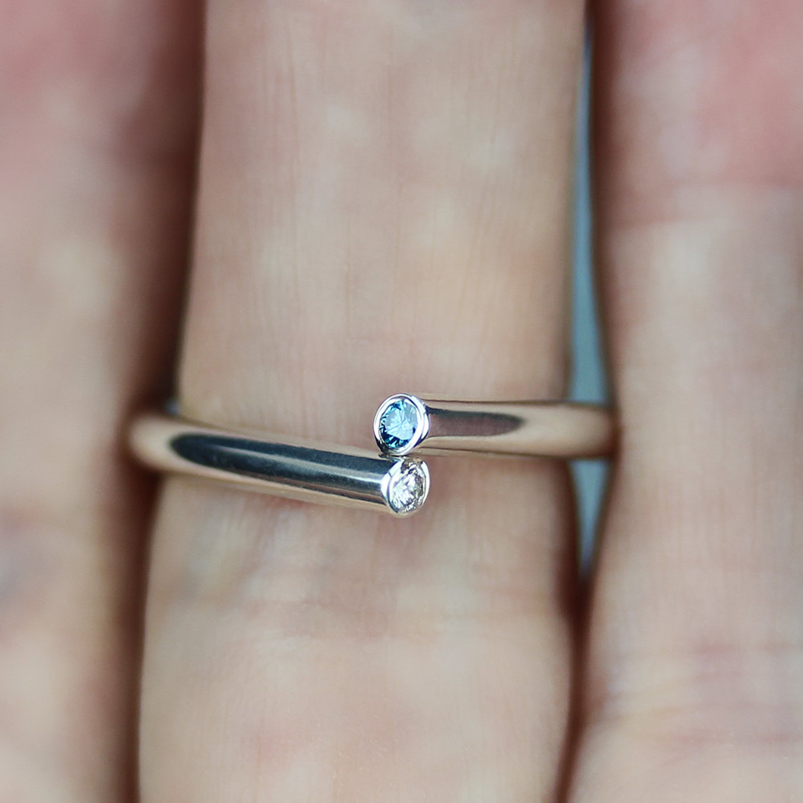 Diamond Ring, 14K Gold Raindrop Ring / Stacking Diamond Ring, Blue ...