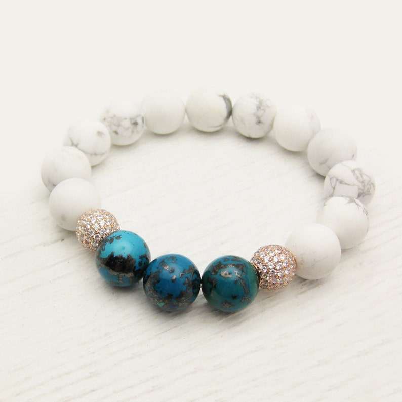 Congo Chrysocolla Pave Bead Bracelet / Snow White Howlite Sterling ...