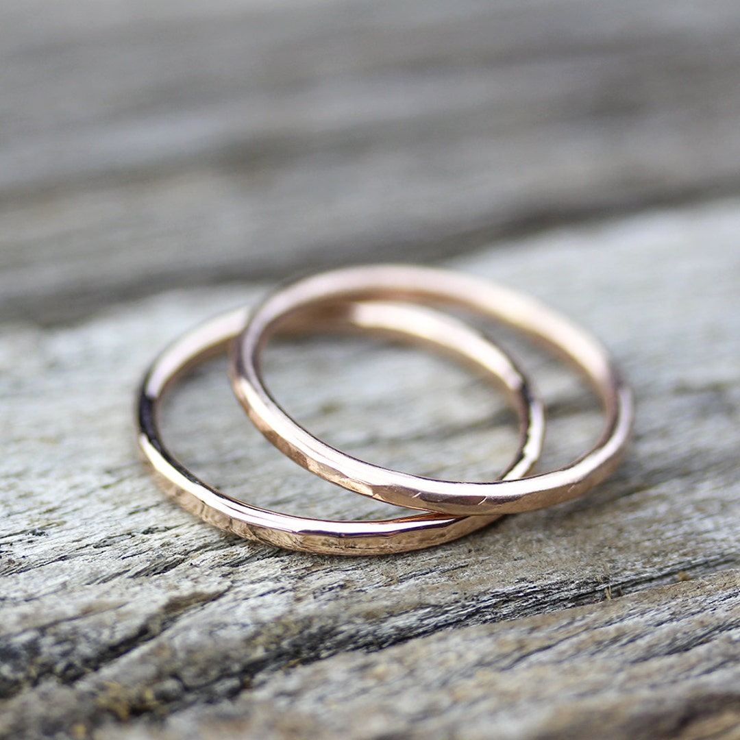 14K Gold Stacking Rings / Solid Gold Skinny Rings, Pink Gold Ring ...