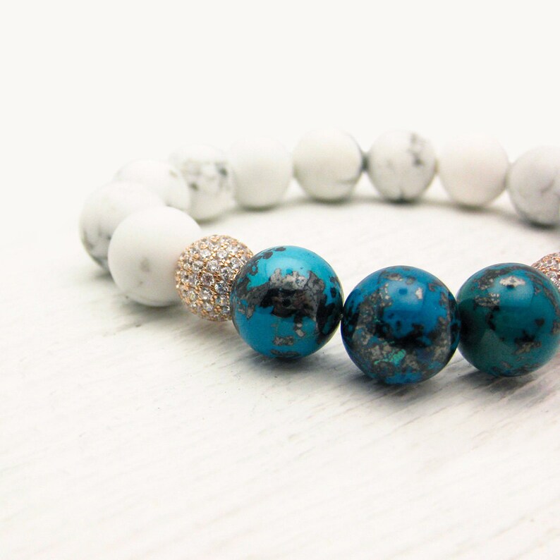 Congo Chrysocolla Pave Bead Bracelet / Snow White Howlite Sterling ...
