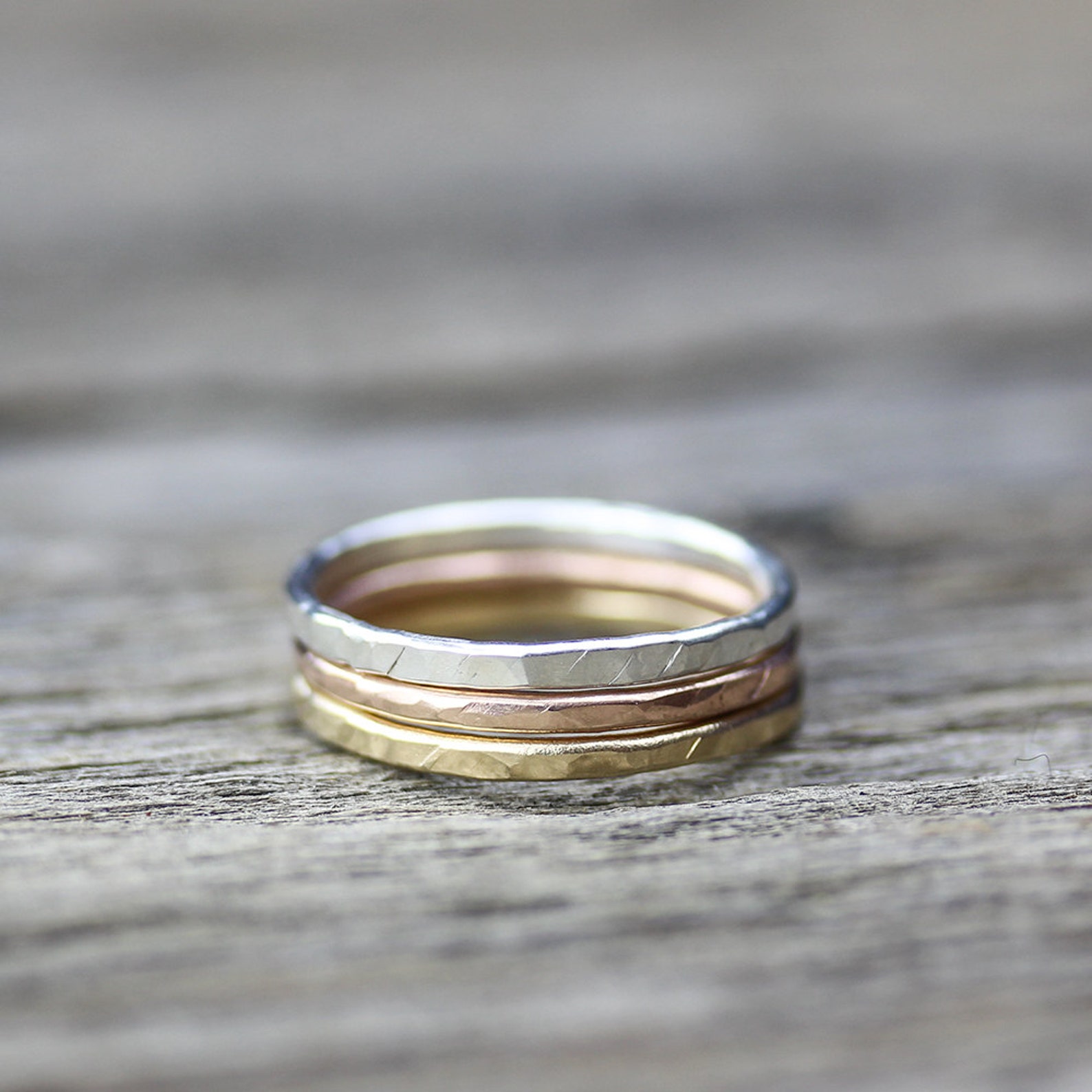 14K Gold Stacking Rings / Solid Gold Skinny Rings Pink Gold - Etsy