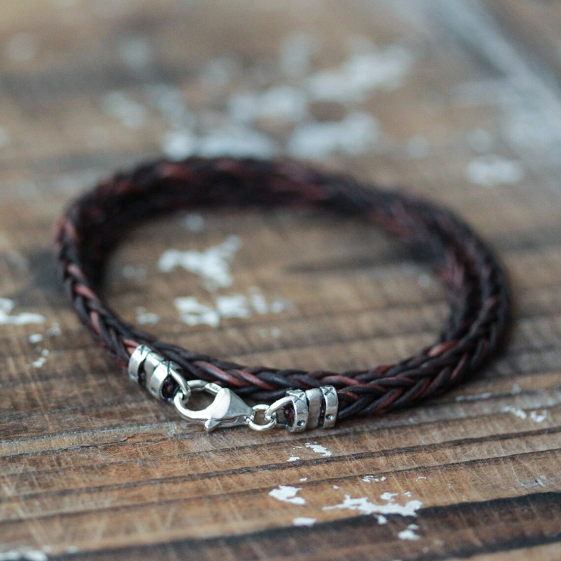 Braided Leather Unisex Wrap Bracelet, Sterling Silver Men's Leather ...