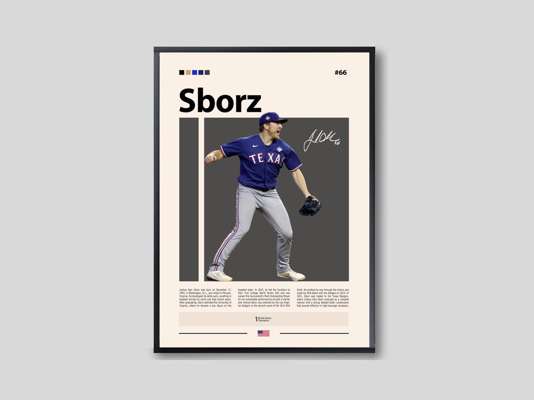 Josh Sborz Poster, Texas Rangers Print, Baseball Poster, Sports Poster ...