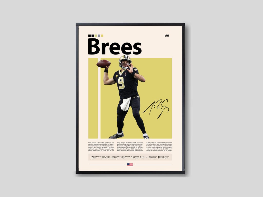 Drew Brees Poster, New Orleans Saints Poster, Sports Poster, NFL Poster ...