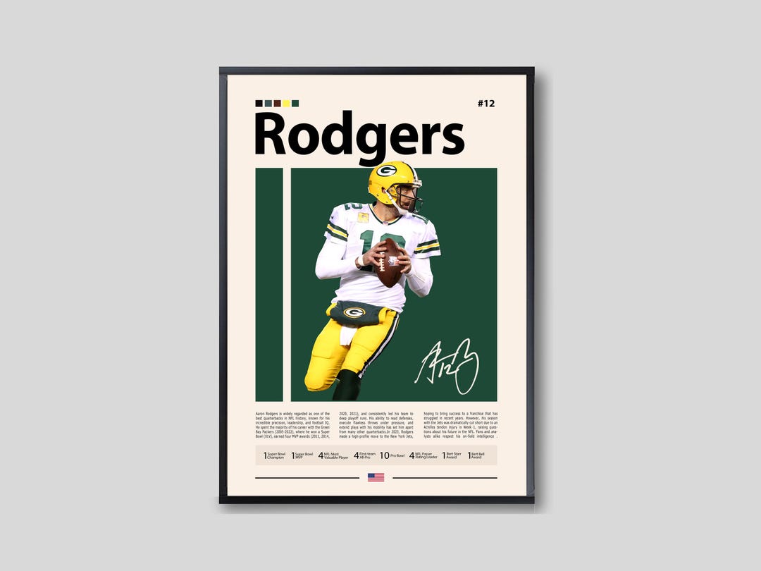 Aaron Rodgers Poster, Green Bay Packers Poster, Sports Poster, NFL ...
