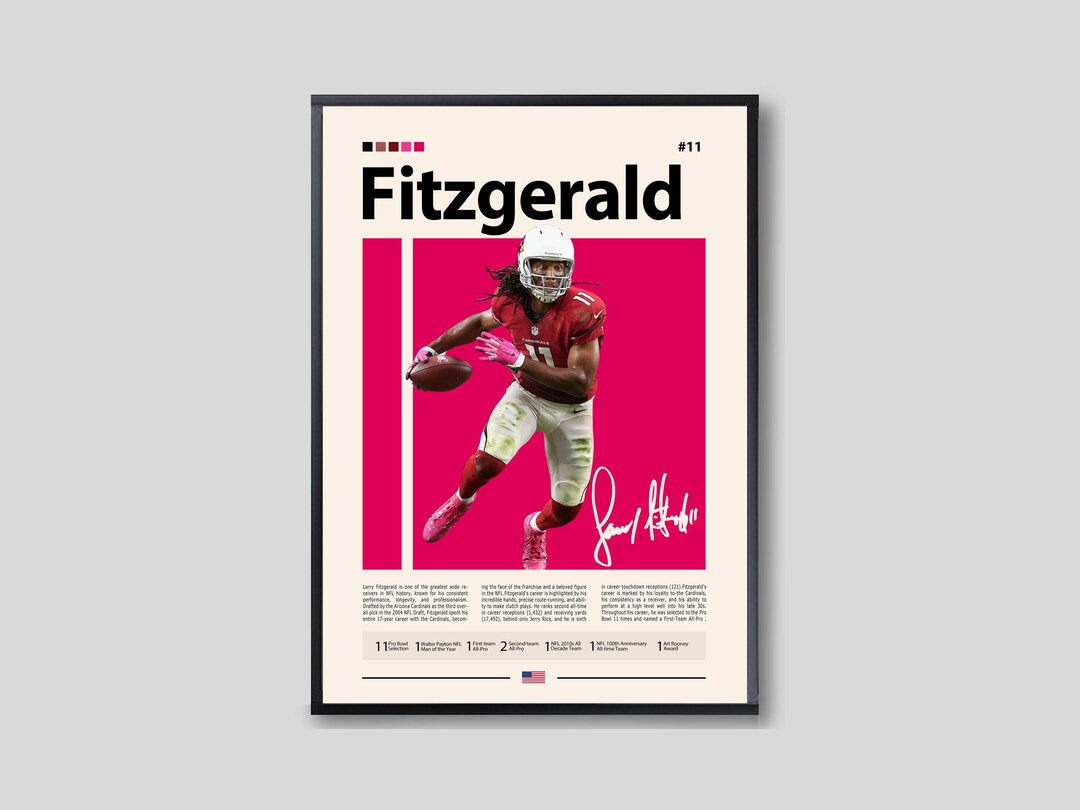 Larry Fitzgerald Poster, Arizona Cardinal Poster, Sports Poster, NFL ...