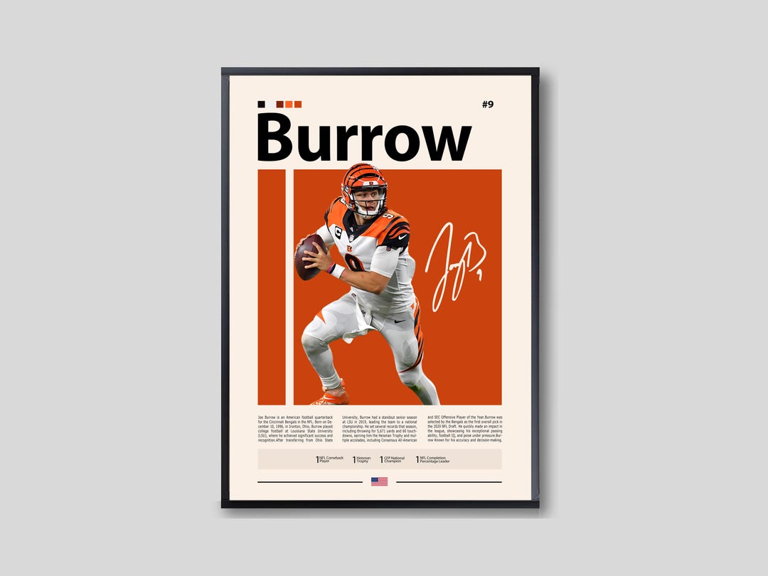 Joe Burrow Poster, Cincinnati Bengals Poster, Sports Poster, NFL Poster ...