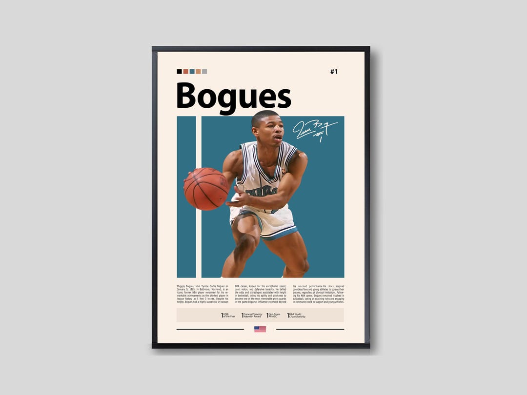 Muggsy Bogues Poster, Charlotte Hornets Print, NBA Poster, Sports ...