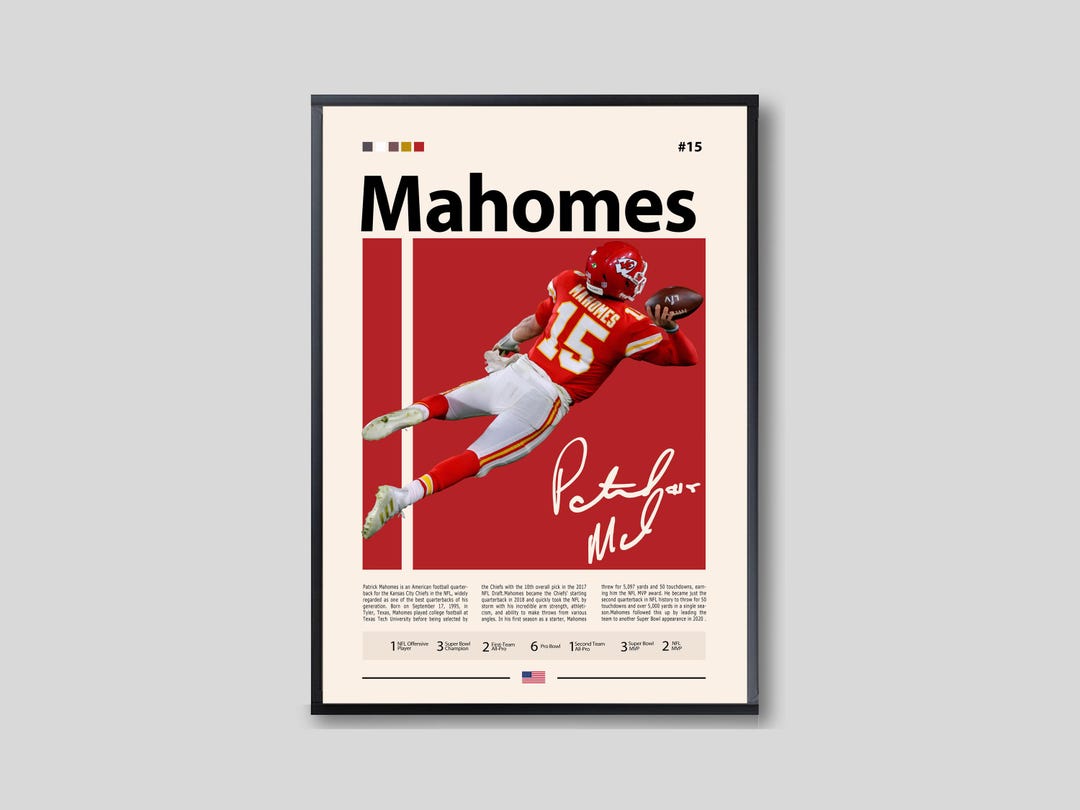 Patrick Mahomes Poster, Kansas City Chief Poster, Sports Poster, NFL ...