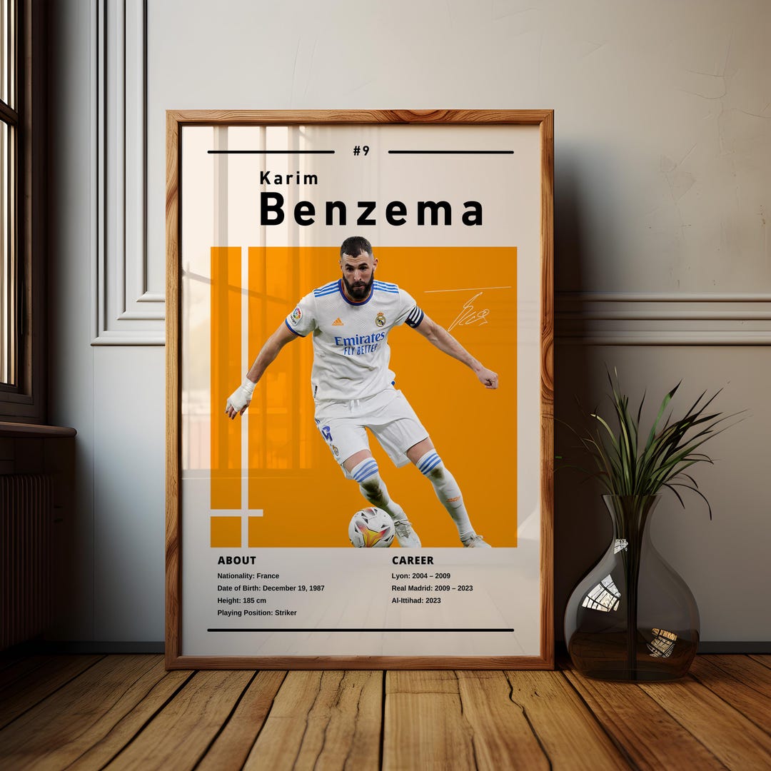 Karim Benzema Poster, Real Madrid Poster, Soccer Gifts, Football Player ...