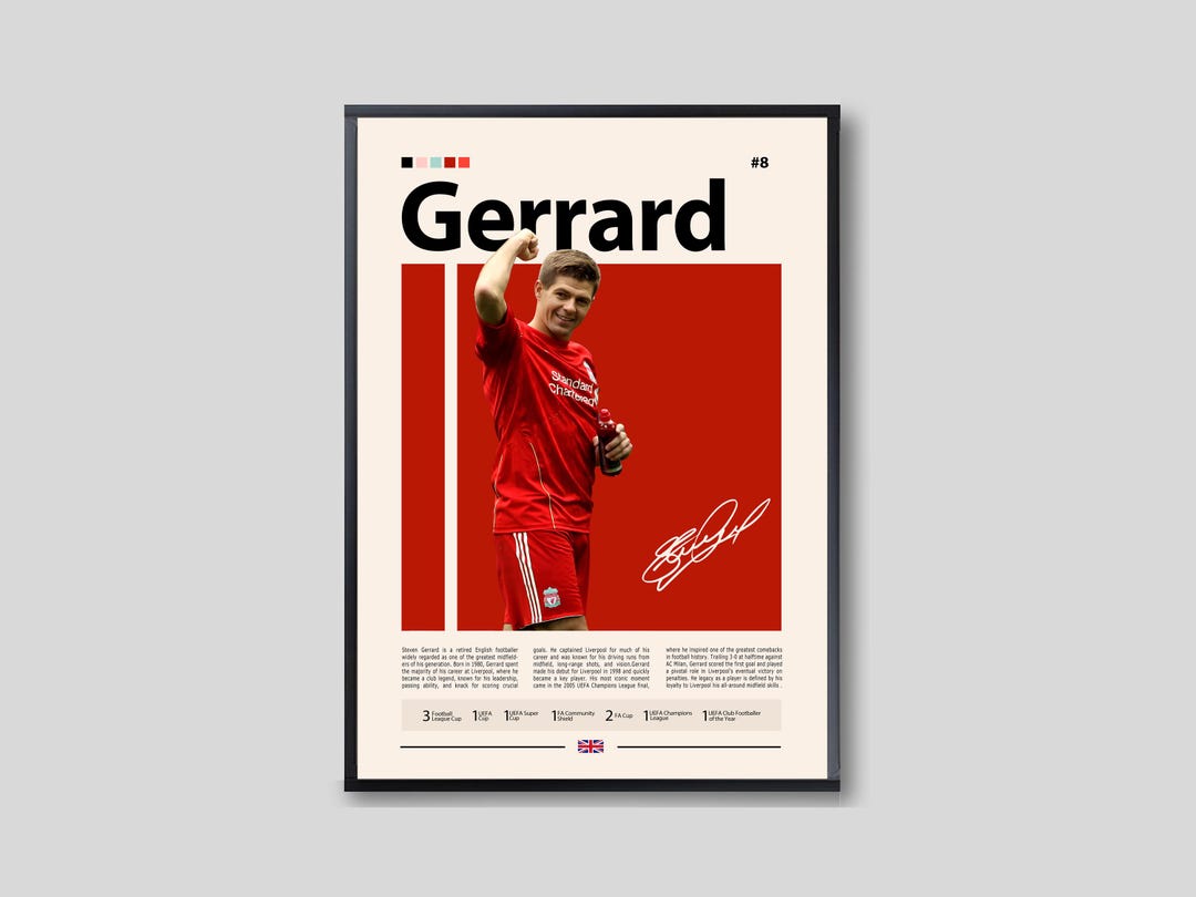Steven Gerrard Poster, Liverpool F.C Print, Sports Poster, Soccer Gift ...