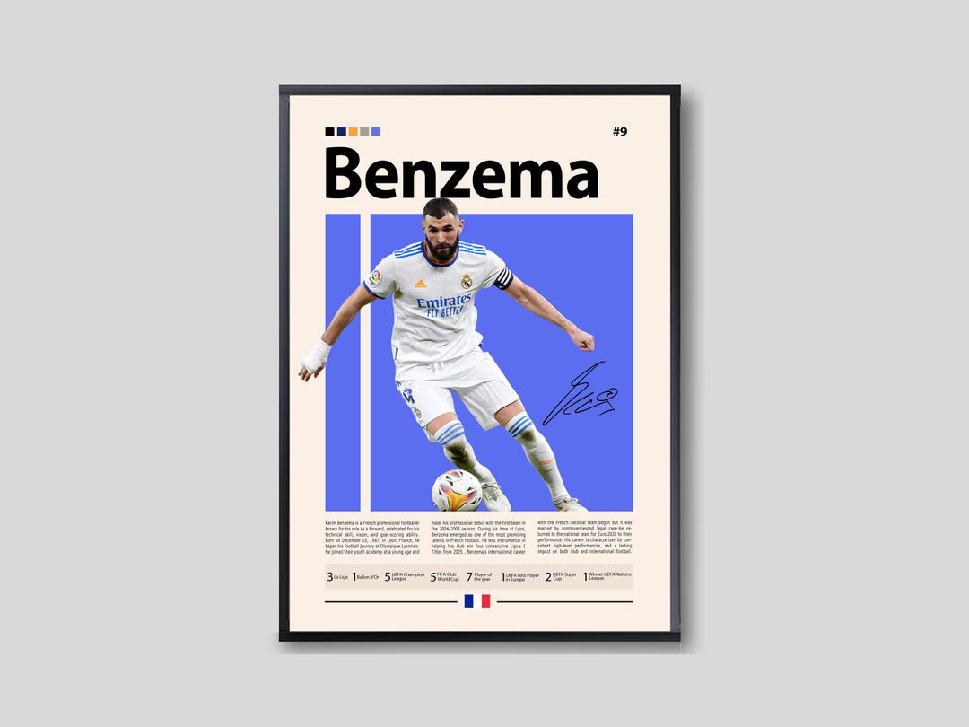 Karim Benzema Poster, Real Madrid Poster, Soccer Gifts, Football Player ...