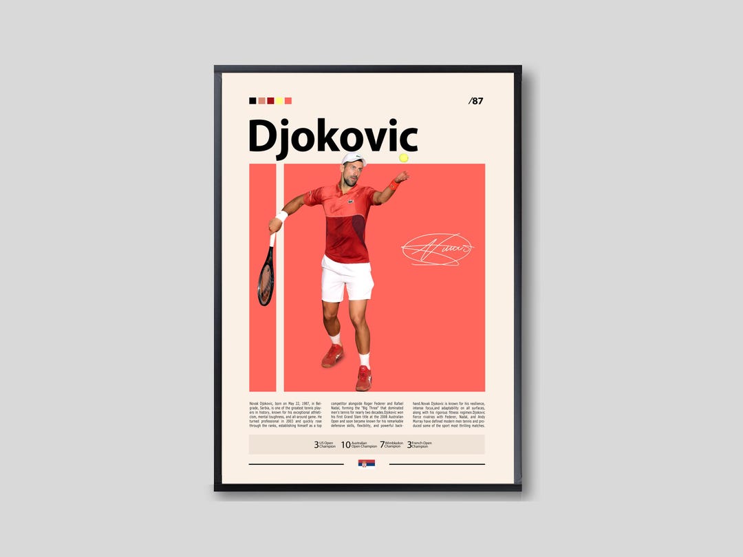 Novak Djokovic Poster, Tennis Legend Print, Sports Poster, Tennis Wall ...