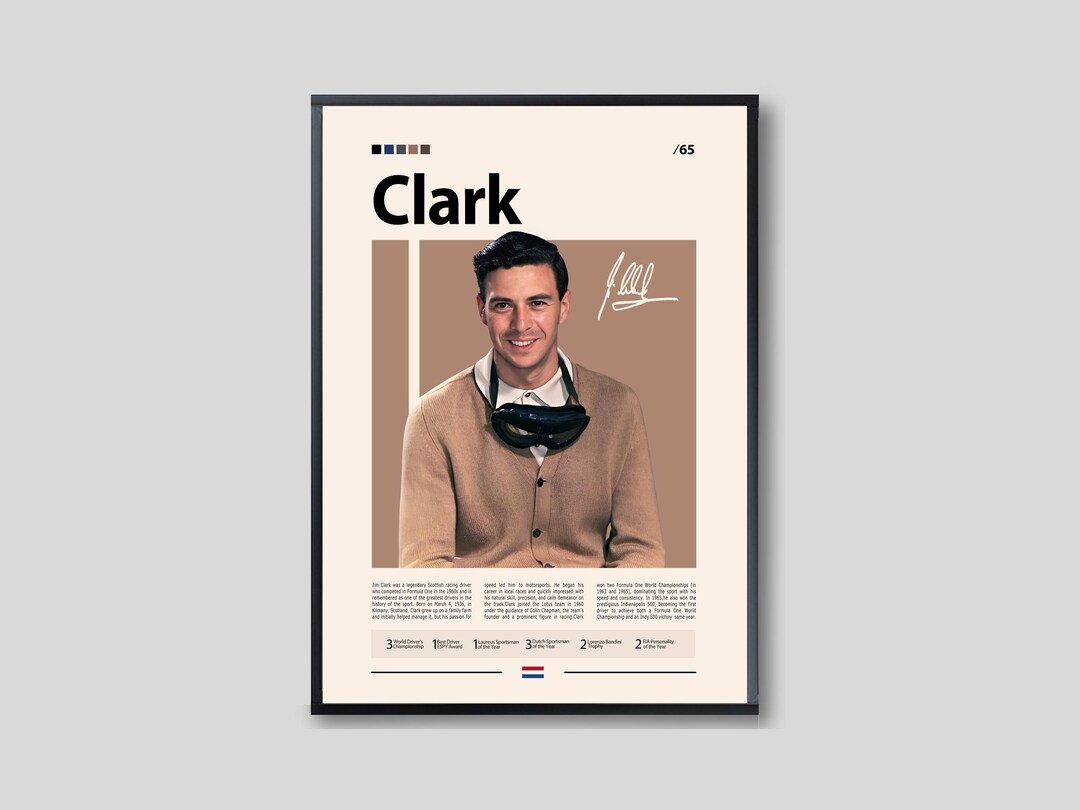 Jim Clark Poster, Formula 1 Racing Print, F1 Legend Wall Art, Jim Clark ...