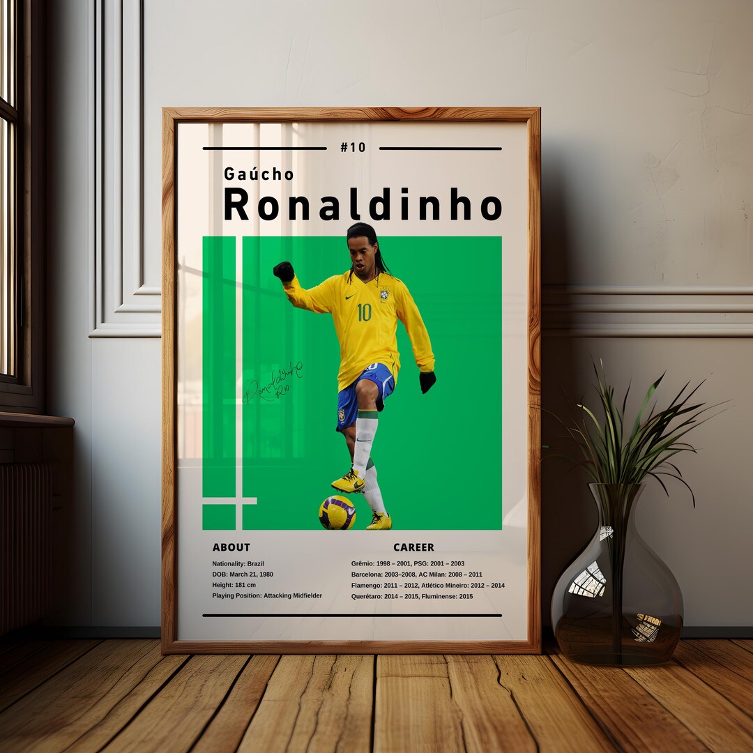 Ronaldinho Poster, Brazil Football Poster, Sports Poster, Soccer Gifts ...