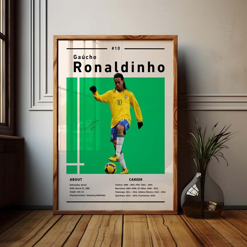 Ronaldinho Poster, Brazil Football Poster, Sports Poster, Soccer Gifts ...