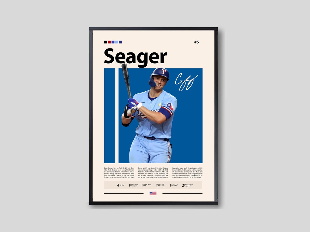 Corey Seager Poster, Texas Rangers Print, Baseball Poster, Sports ...