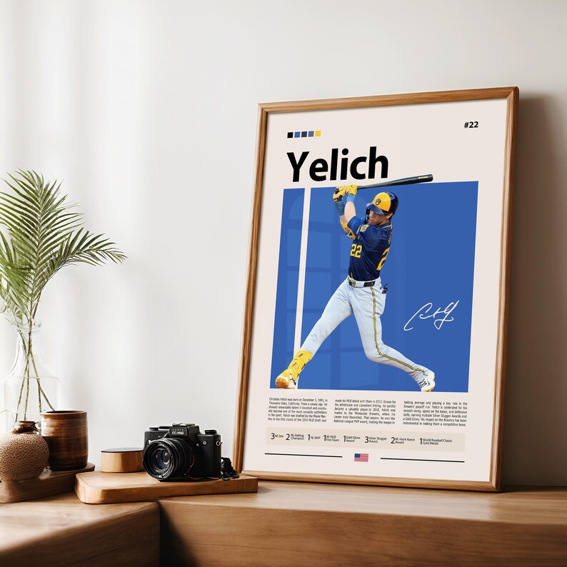 Yelich Poster, Milwaukee Brewers Print, MLB Wall Art, Yelich Fan Gift ...