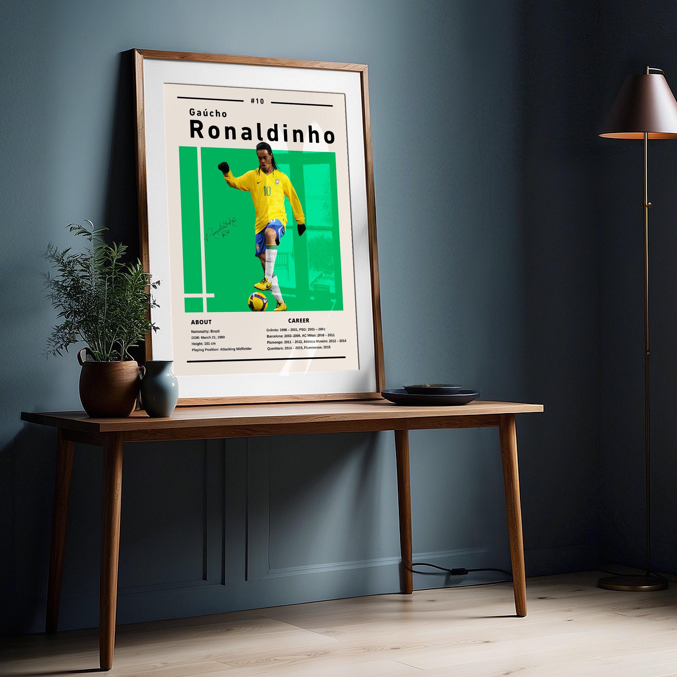 Ronaldinho Poster, Brazil Football Poster, Sports Poster, Soccer Gifts ...