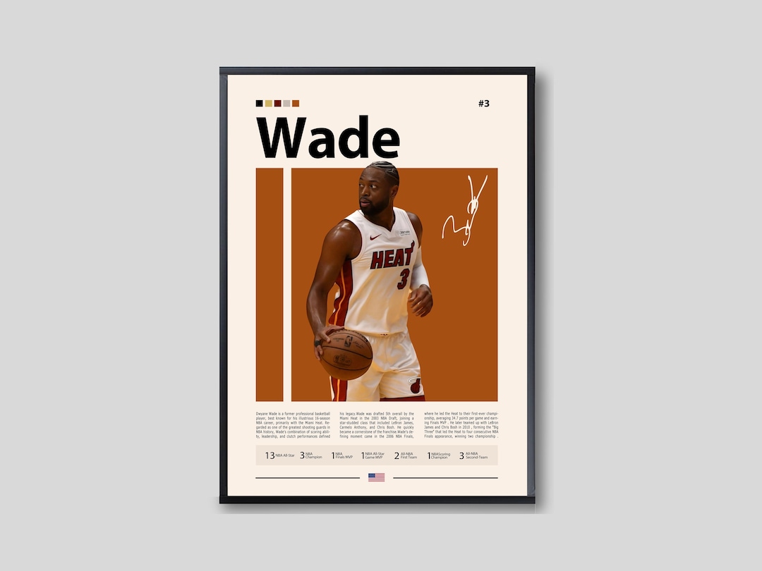 Dwyane Wade Poster, Miami Heat Print, NBA Poster, Sports Poster, Mid ...