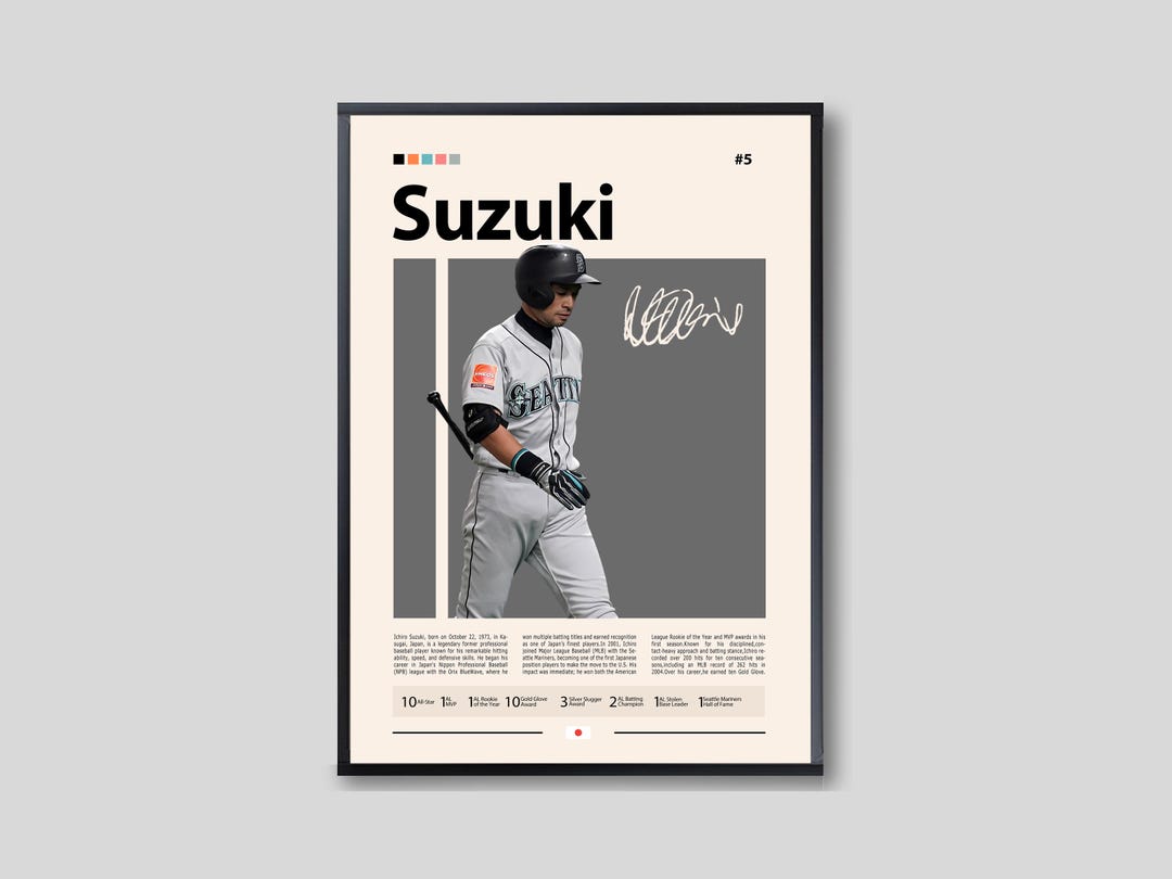 Ichiro Suzuki Poster, Seattle Mariners, Digital Sports Art, Outfielder ...