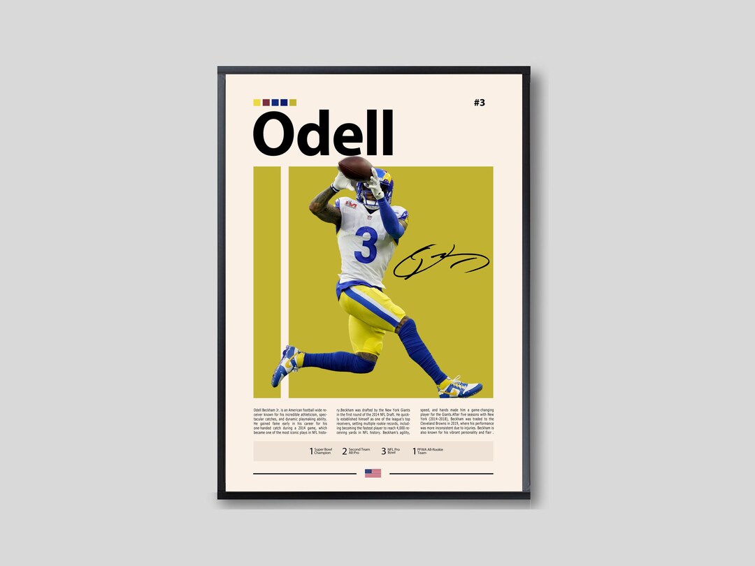Odell Beckham Jr Poster, LA Rams Poster, Sports Poster, NFL Poster, NFL ...