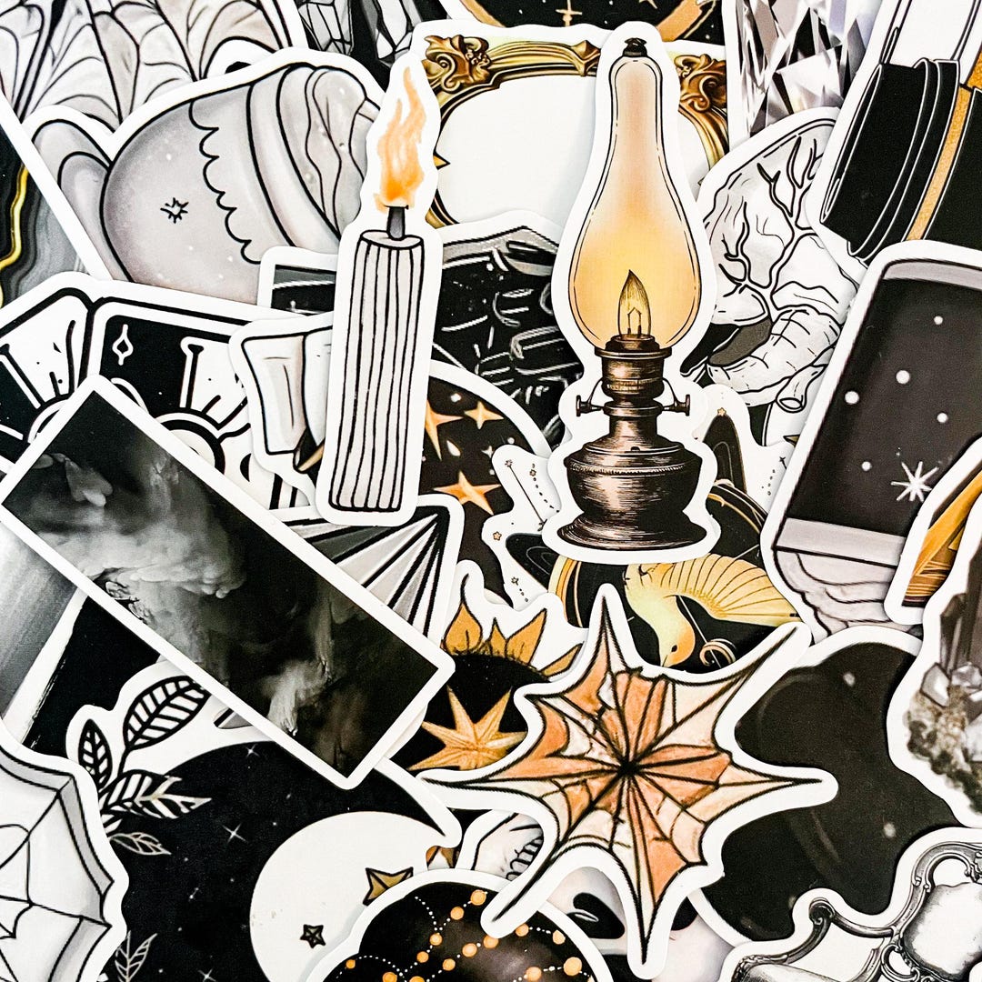 100 Mystic Stickers, Black and Gold Stickers, Gothic Stickers, Witchy ...