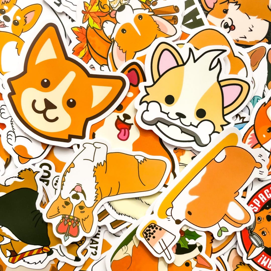 100 Random Cute Corgi Stickers, Corgi Dog-themed Waterproof Stickers ...