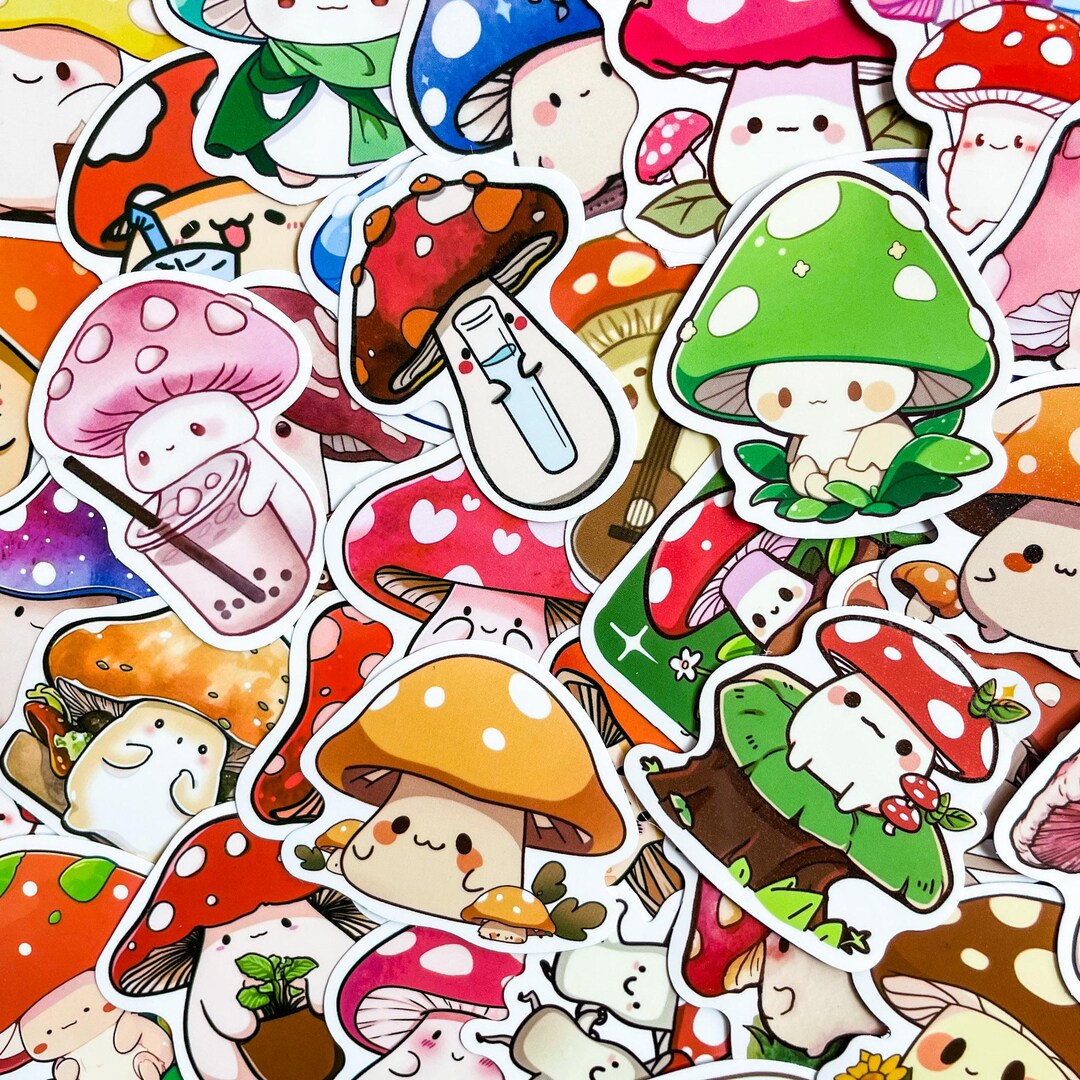 50 Cute Stickers, Kawaii Mushrooms, Waterproof Stickers, Journaling ...