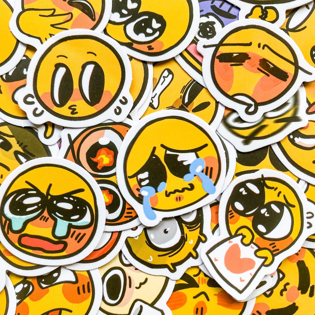 100 Funny Emoji Stickers, Cartoon Expression Pack, Yellow Face Decals ...