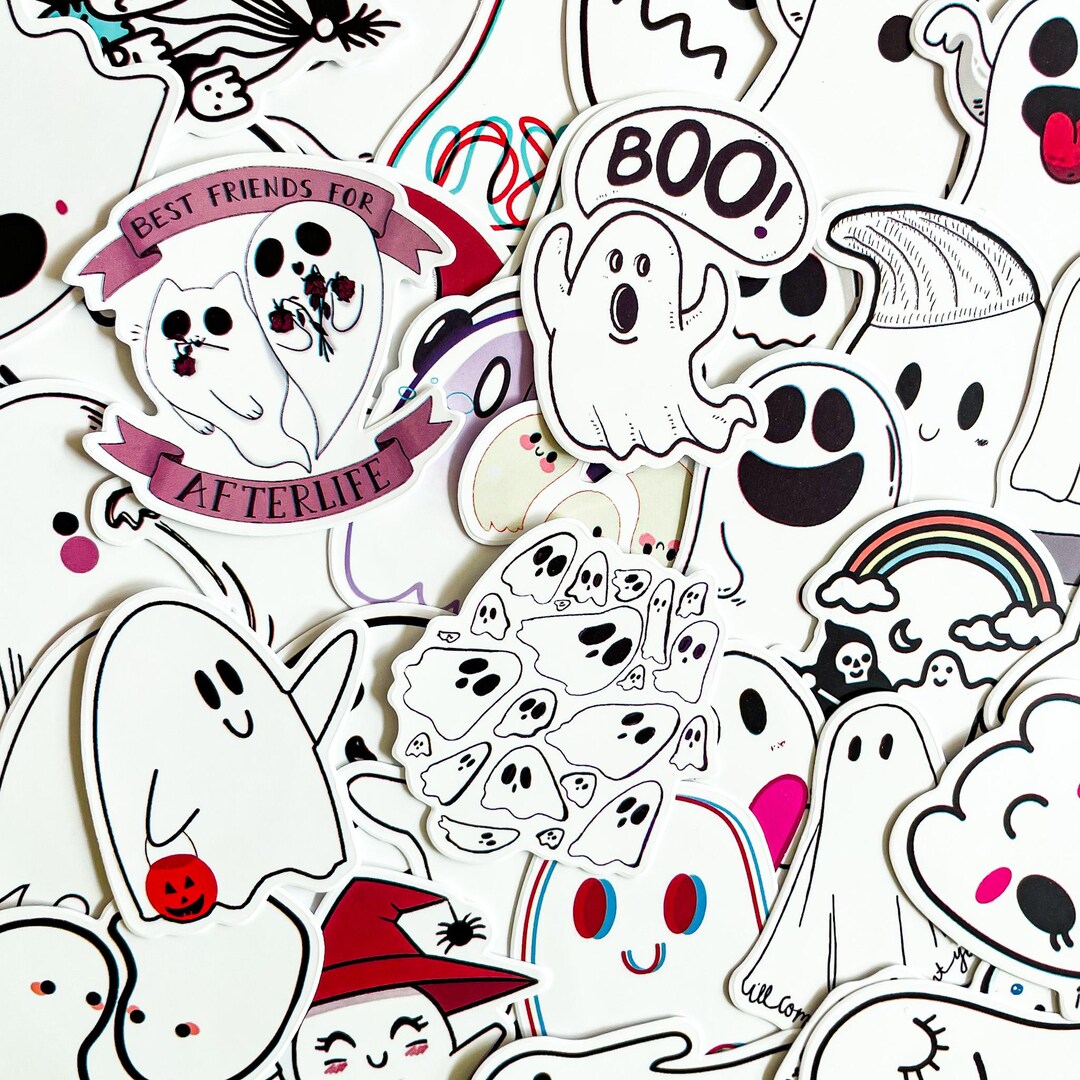 100 Random Cute Ghost Stickers, Kawaii Spooky Sticker Pack, Fun Ghost S ...