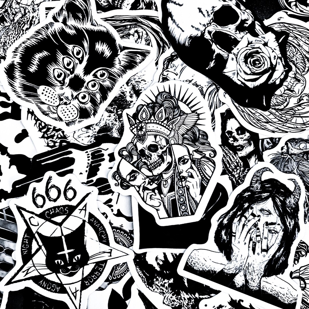 100 Random Gothic Stickers, Black and White Stickers, Skull Stickers ...