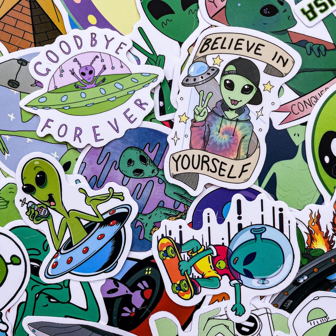 100 Alien Stickers, Space-themed Stickers, Funny UFO Stickers, Cartoon ...