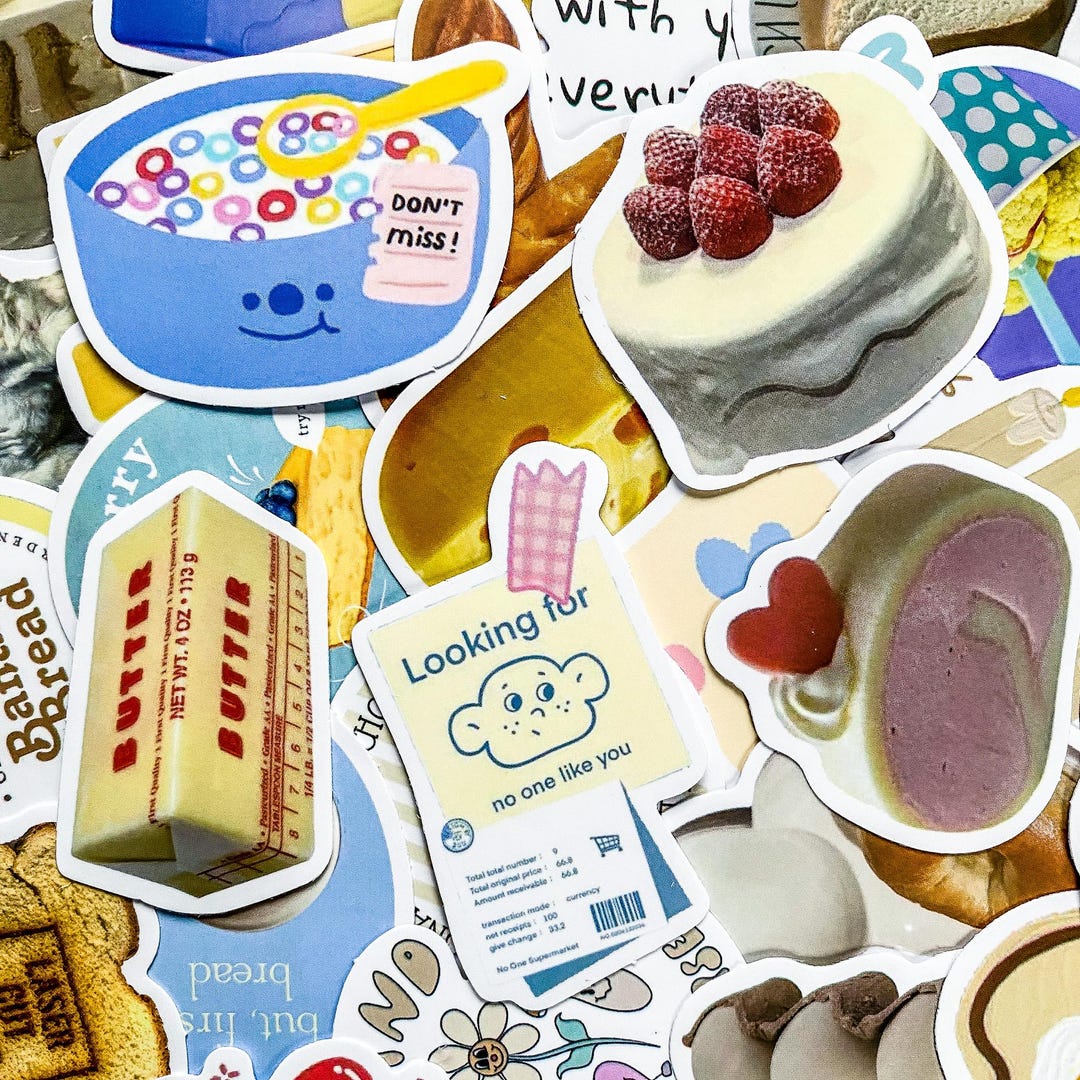 100 Random Food Stickers, Cute Bread Stickers, Vinyl Waterproof ...