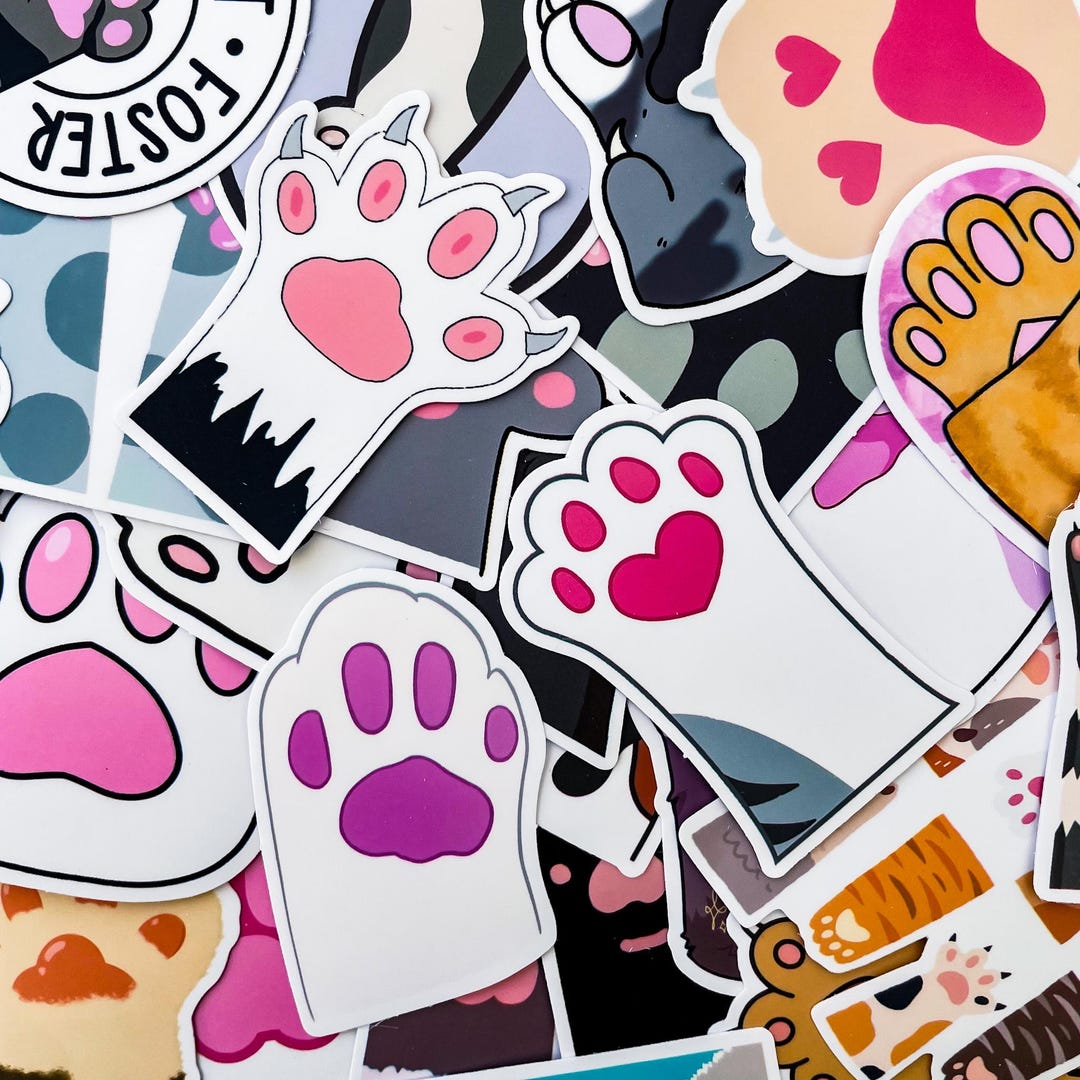 100 Random Cat Paw Stickers, Cute Paw Stickers, Waterproof Stickers ...